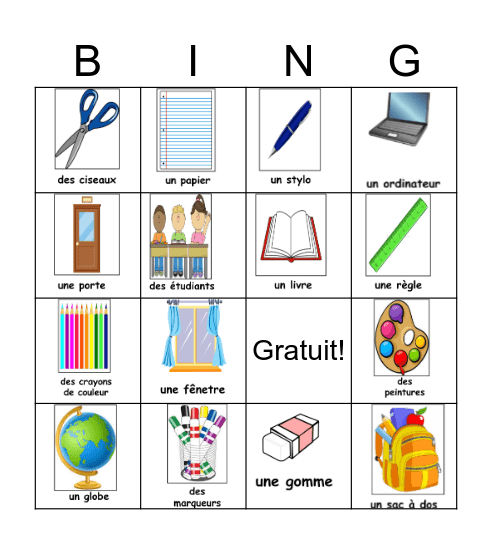 L'ecole Bingo Card