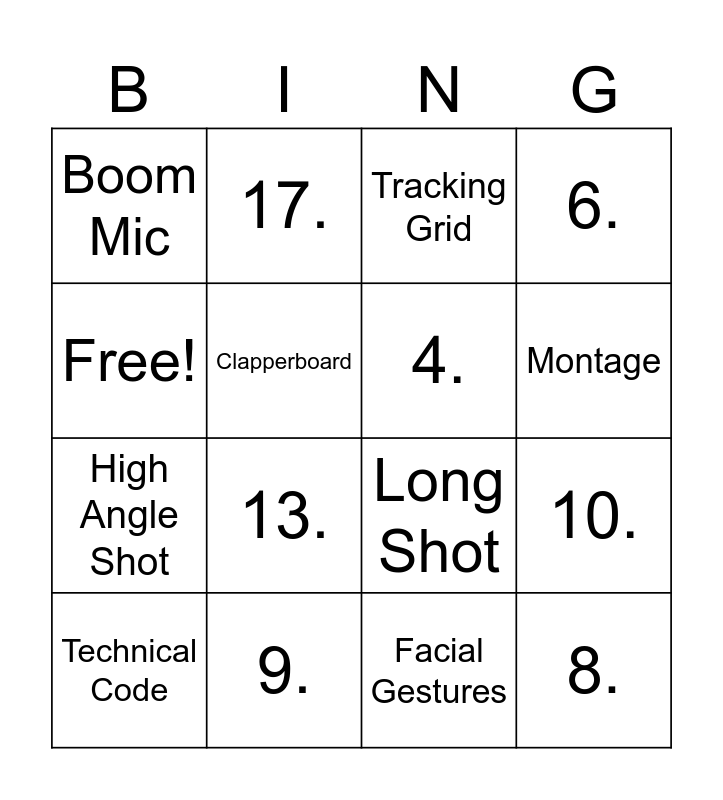 Film Studies Bingo Card