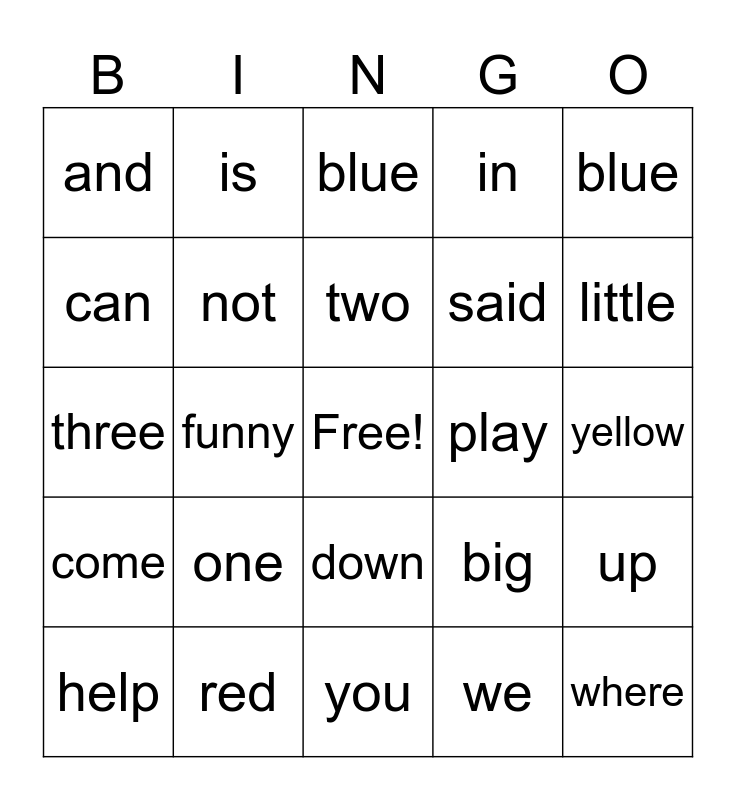 Sight Words Week 6 Bingo Card
