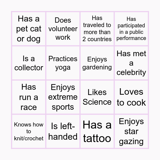 Find someone who.... Bingo Card
