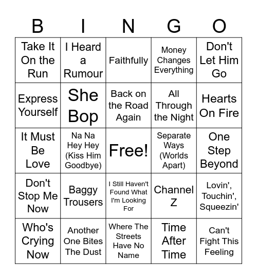 (G) 80'S HITS ROUND 4 Bingo Card