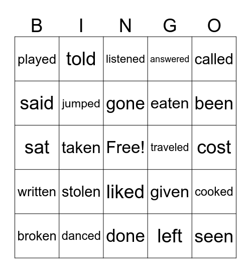 past participle Bingo Card