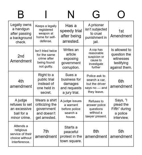Bill of Rights Bingo Card