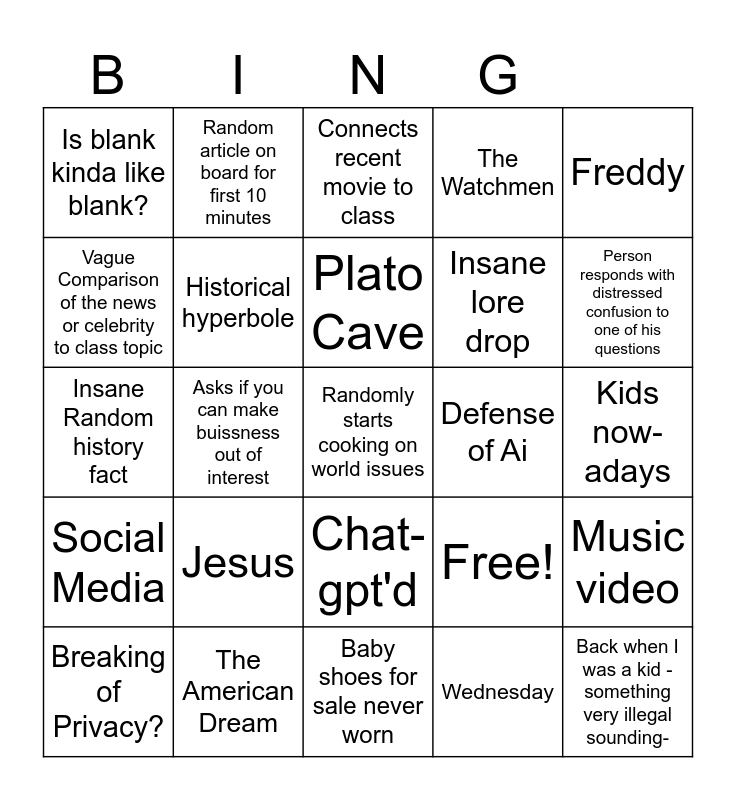 mr hicks creative writing bingo Card