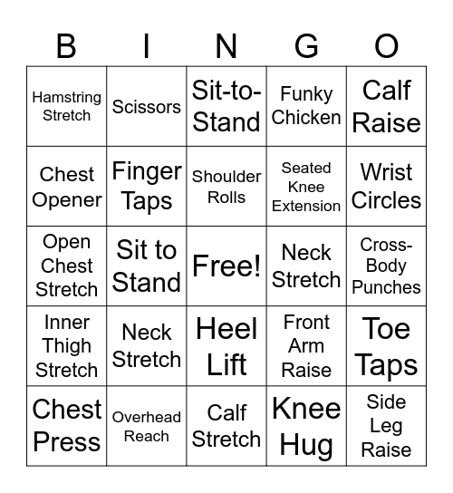 Chair Exercise Bingo Card