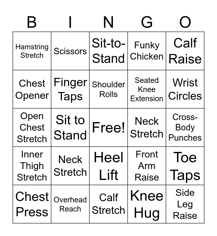Chair Exercise Bingo Card