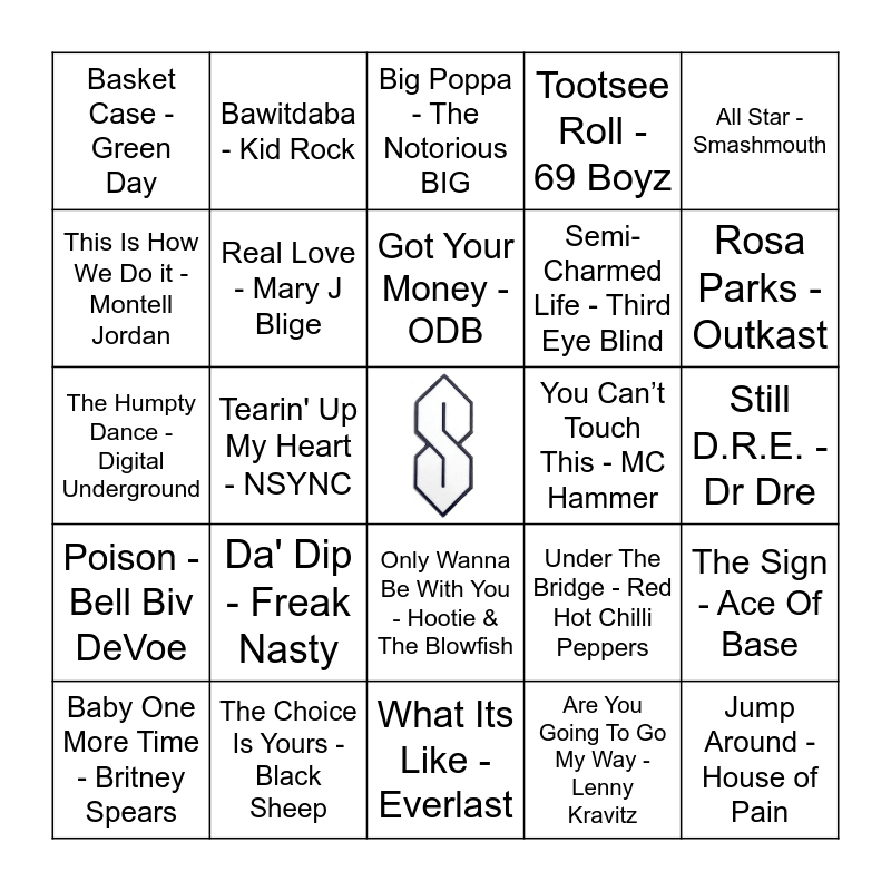 No Diggity No Doubt!!!... 90's Hits! Bingo Card