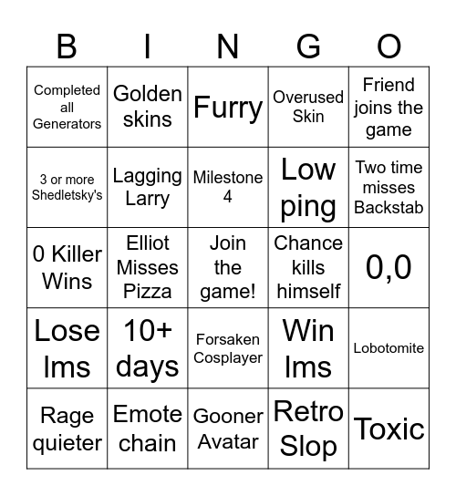 Forsaken Bingo Card