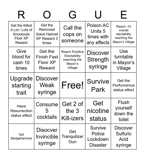 Streets of Rogue Bingo Card