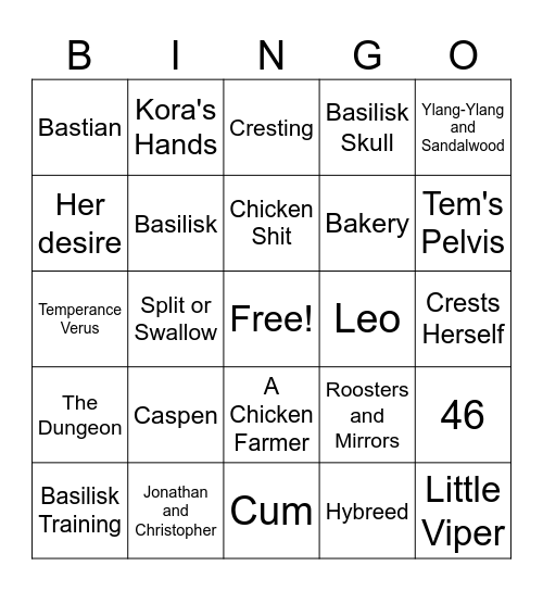 Kiss of the Basilisk Bingo Card