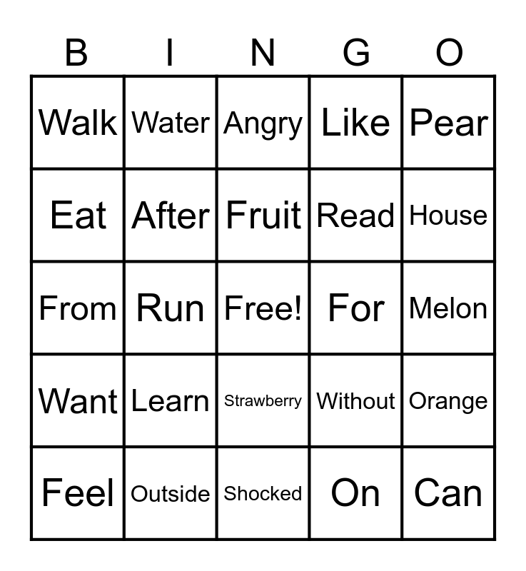 Basics, Verbs, Objects, and Expressions Bingo Card