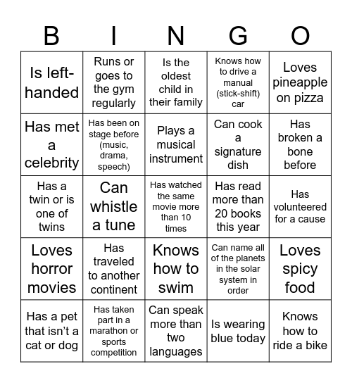 Human Bingo! Bingo Card