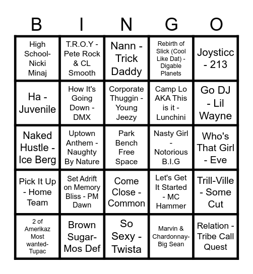 Vickkie's Hip Hop Bingo Card