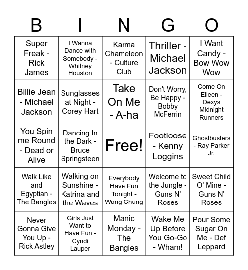 80's Bingo Card