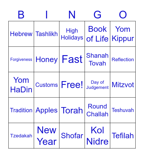 ROSH HASHANAH AND YOM KIPPUR Bingo Card