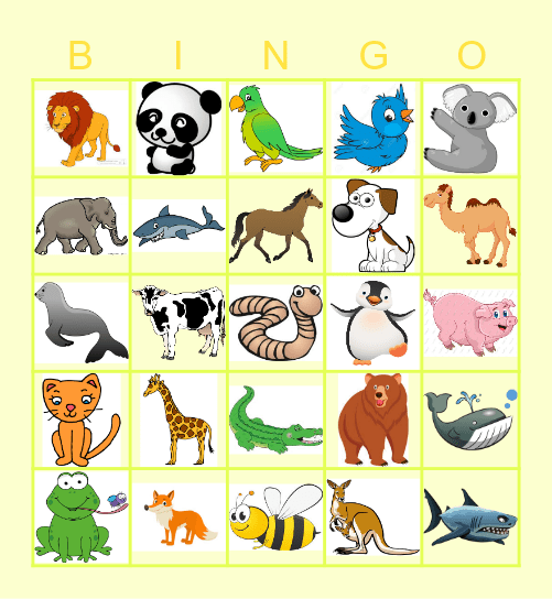 ANIMALS NAMES IN ENGLISH BINGO! Bingo Card