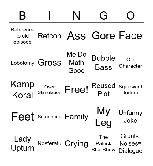 Modern Spongebob Bingo Card