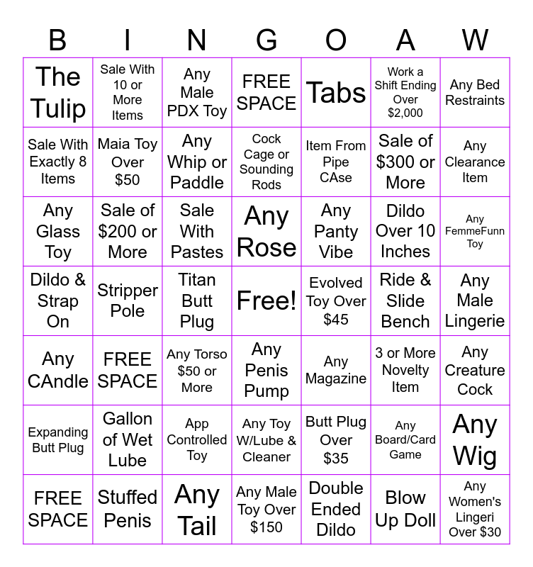 Sexy Bingo Card