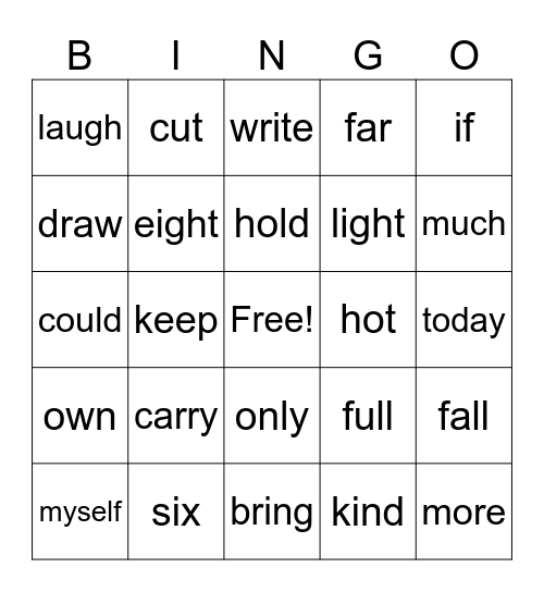 Grade 3 sight words Bingo Card