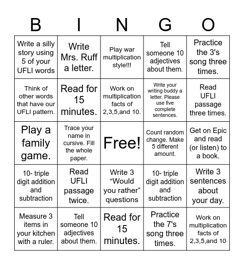 Name___________________________ Bingo Card