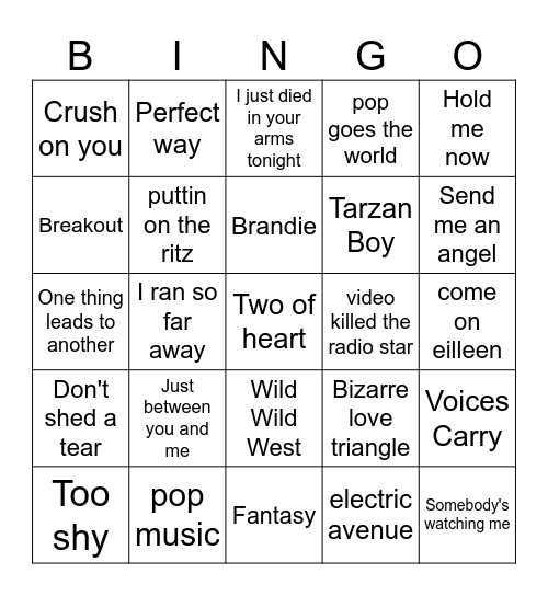 80's One Hit Wonders Bingo Card