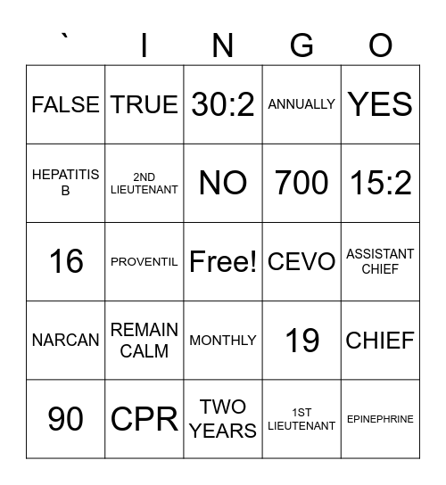 CARD ONE Bingo Card