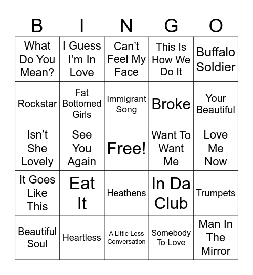 Male Artists Bingo Card