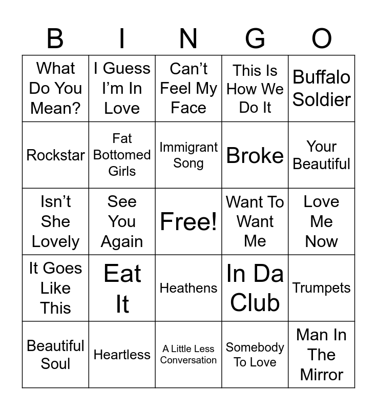 Male Artists Bingo Card