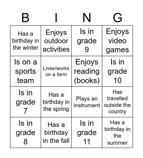 Advisory Bingo Card