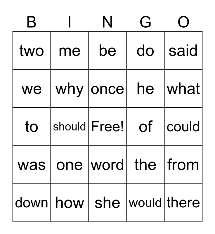 Tricky Words Bingo Card