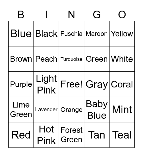 Colors Bingo Card