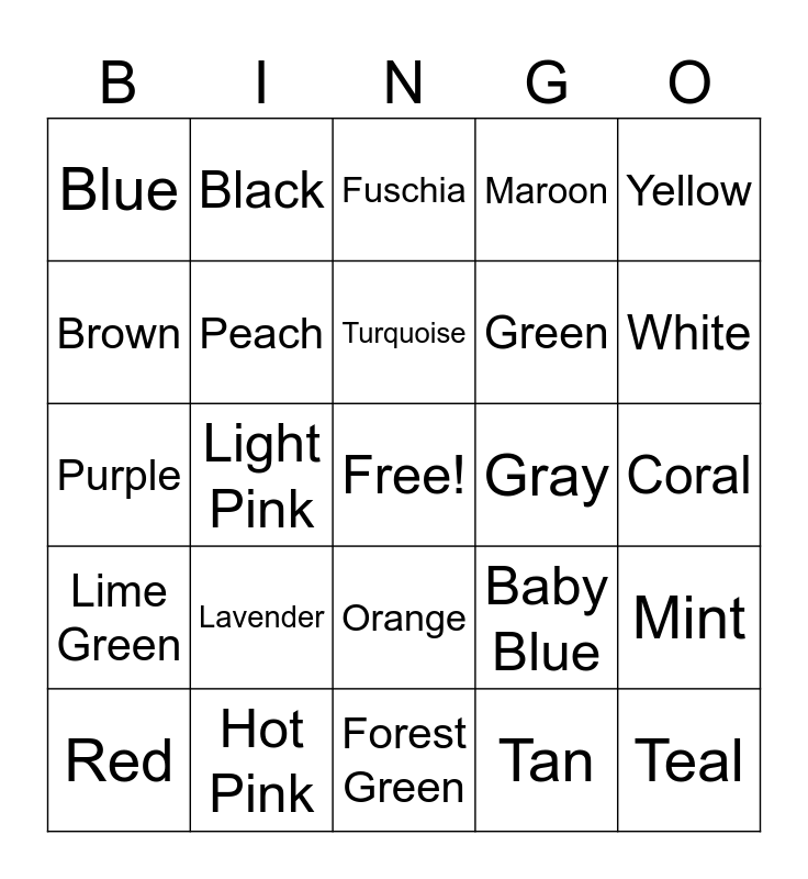 Colors Bingo Card
