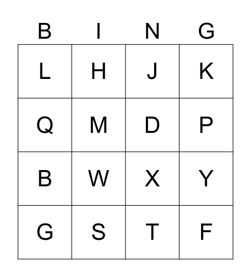 Consonants Bingo Card