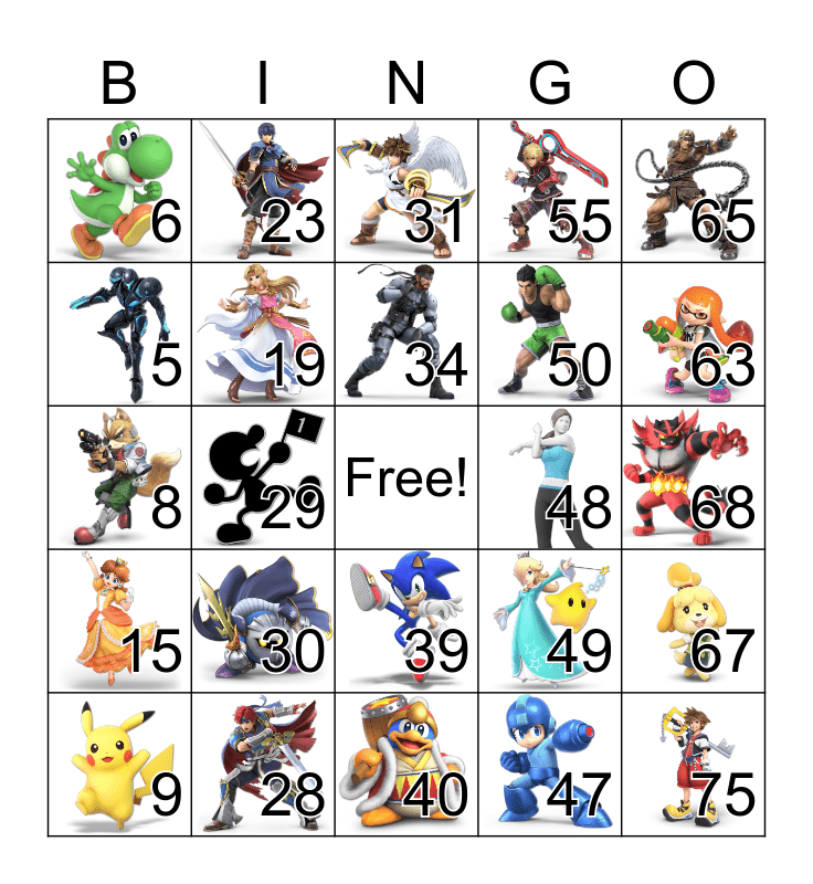 Super Smash Bros Bingo! Bingo Card