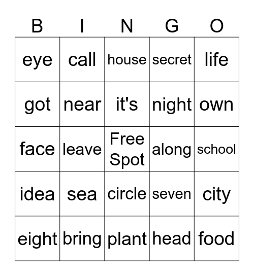 3rd Grade Sight Word Bingo Card