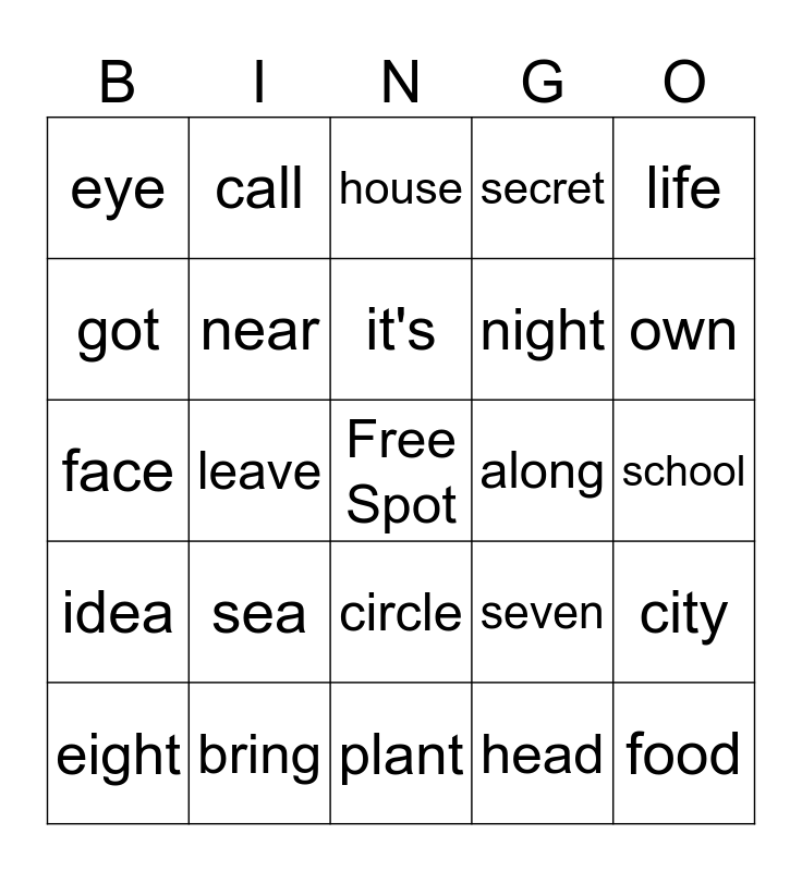 3rd Grade Sight Word Bingo Card