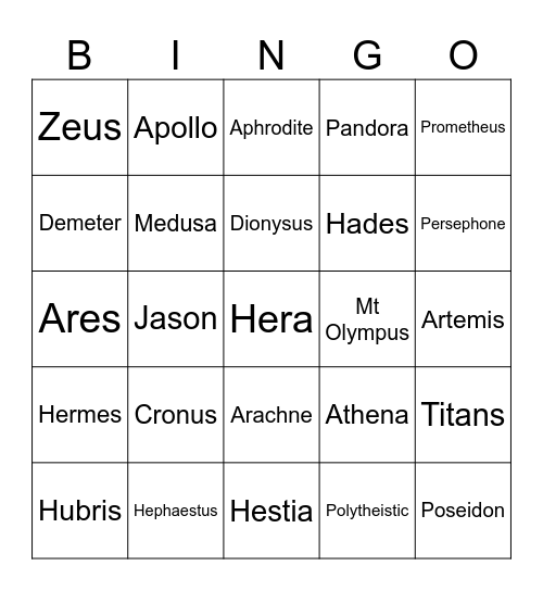 Greek Mythology Bingo Card