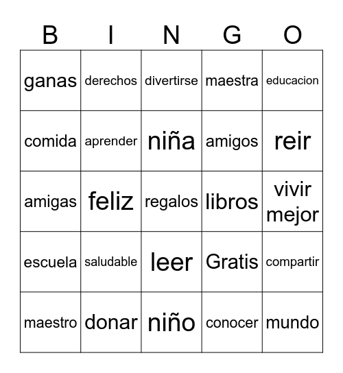 Dia del Nino Bingo Card