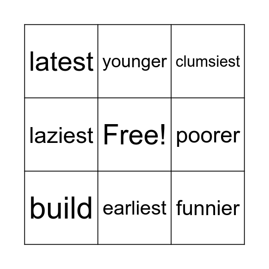 Comparative & superlative adjectives Bingo Card