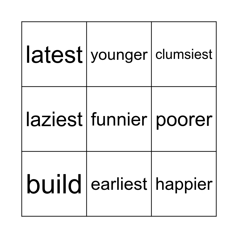 comparative and superlative adjectives Bingo Card