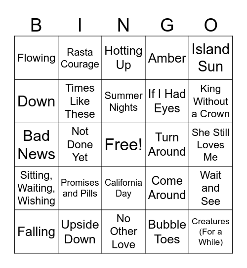 ISLAND VIBES MUSIC BINGO ROUND 4 Bingo Card