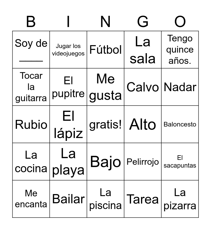 Español 2- Repaso básico Bingo Card