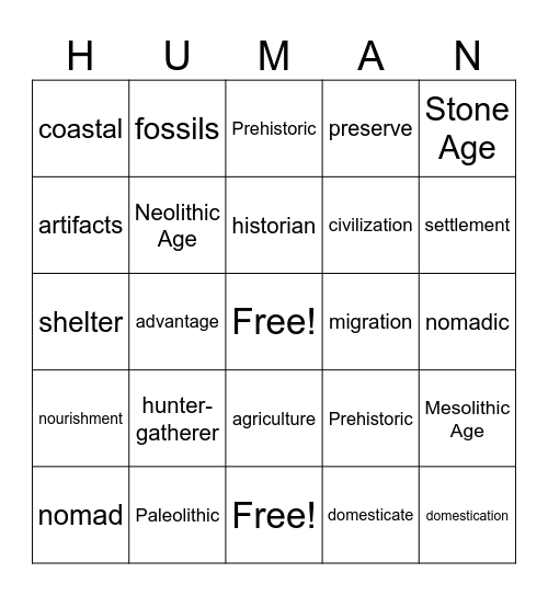 Early Humans Bingo Card