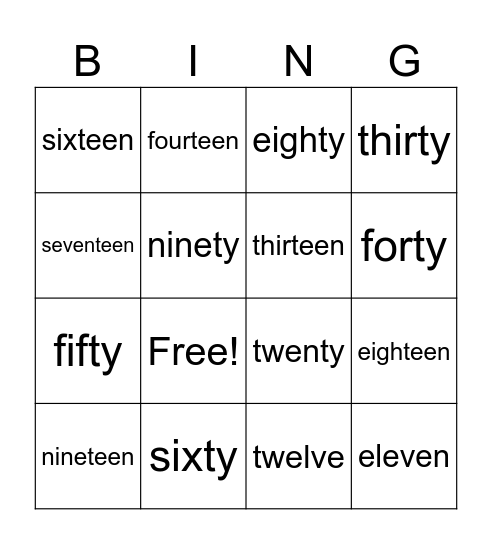 Number Bingo Card