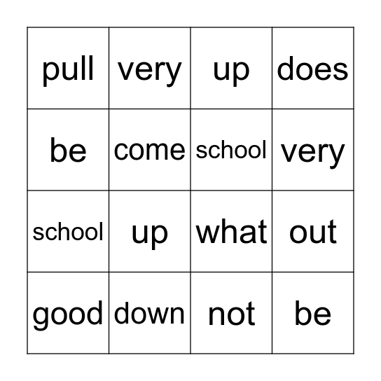 Sight Words Bingo Card