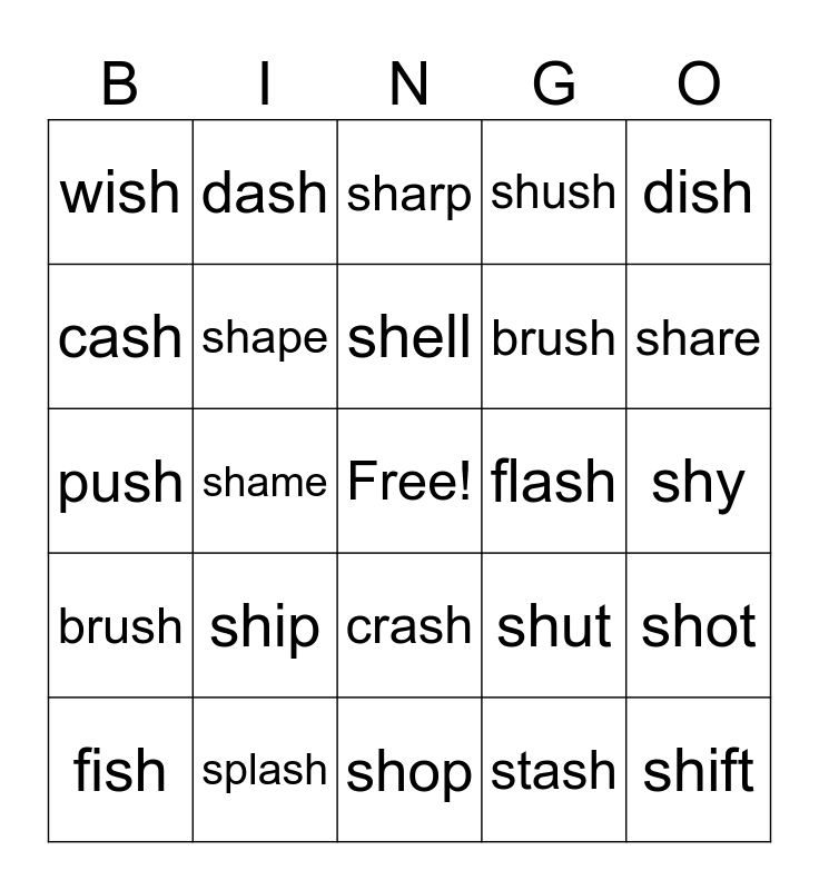 Lesson #45, sh Bingo Card