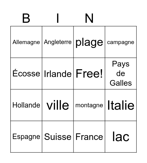 les vacances Bingo Card