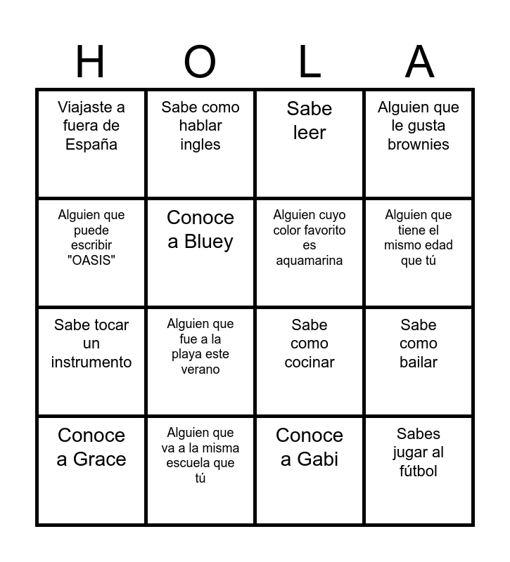 HUMAN BINGO SABER Y CONOCER (find people who can answer the questions ...