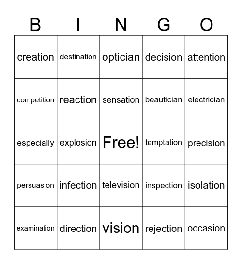 Yellow Group Bingo Card