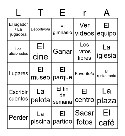 Deportes y pasatiempos Bingo Card